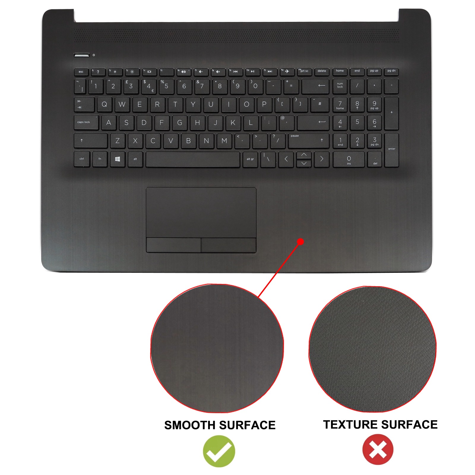 Fits HP 17-BY3060NB Smooth Finish Palmrest Touchpad Black Keyboard ...